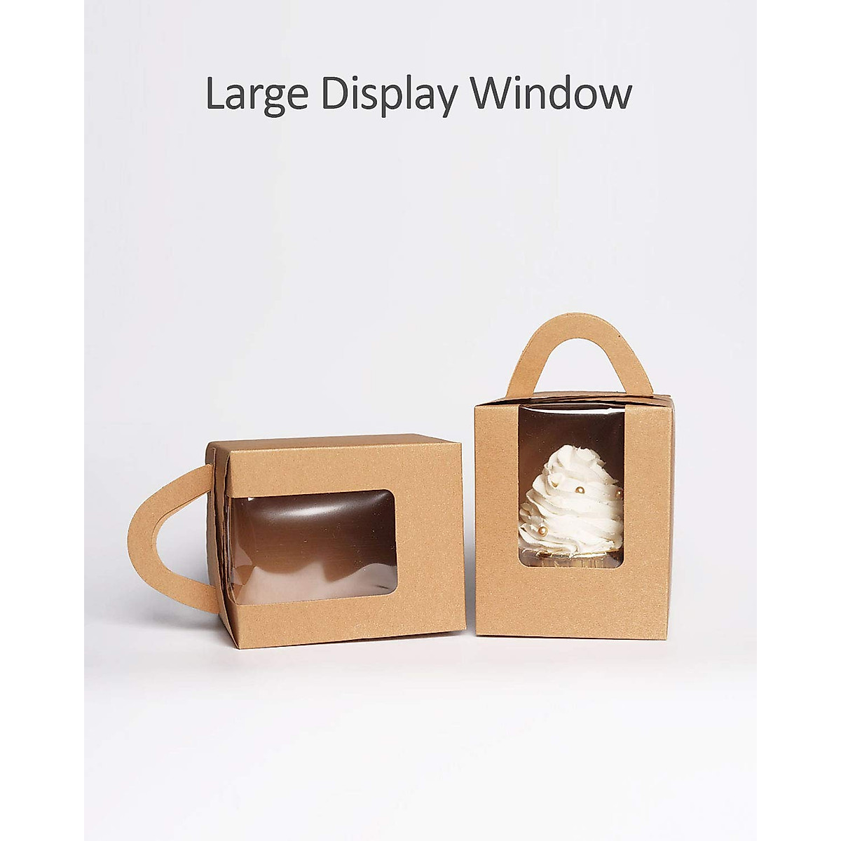 qiqee Kraft Cupcake Boxes 60 Packs Individual Cupcake Holders Disposable Brown Single Cupcake Boxes with Window 3.6 * 3.6 * 4.3inch Cupcake Containers