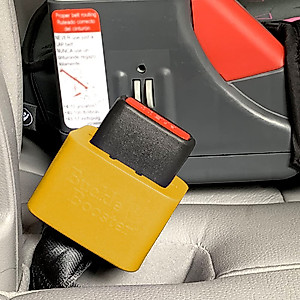 BPA-Free Car Seat Belt Buckle Booster Yellow - Two Styles - Keeps Your Receptacle Stable & Upright – Free Sticker Gift (4-Pack, Combo Pack (2 Tall + 2 Short))