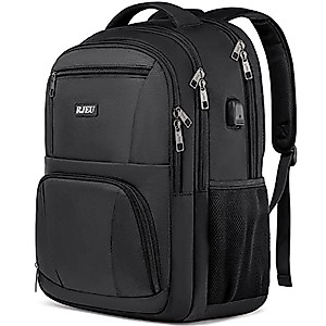 RJEU Laptop Backpack for Men, School Backpack for Teens, College Students, with 15.6 inch Laptop Sleeve, Large Travel Computer Rucksack with 3 Compartments, Ergonomic Straps - Bookbag Black