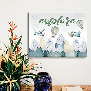 OEWD Nursery Explore Wall Art Poster Print, Baby Boy Adventure Travel Theme Painting Ready to Hang Newborn Baby Kids Nursery Room Playroom Decor Gift (11.5" x 15")
