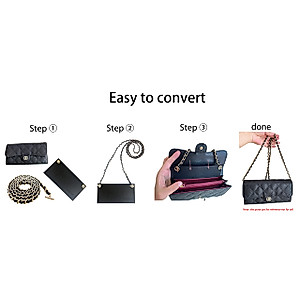 Conversion Kit Real Cowhide Leather Chain+Insert Compatible with Chanel Flap Long Wallet