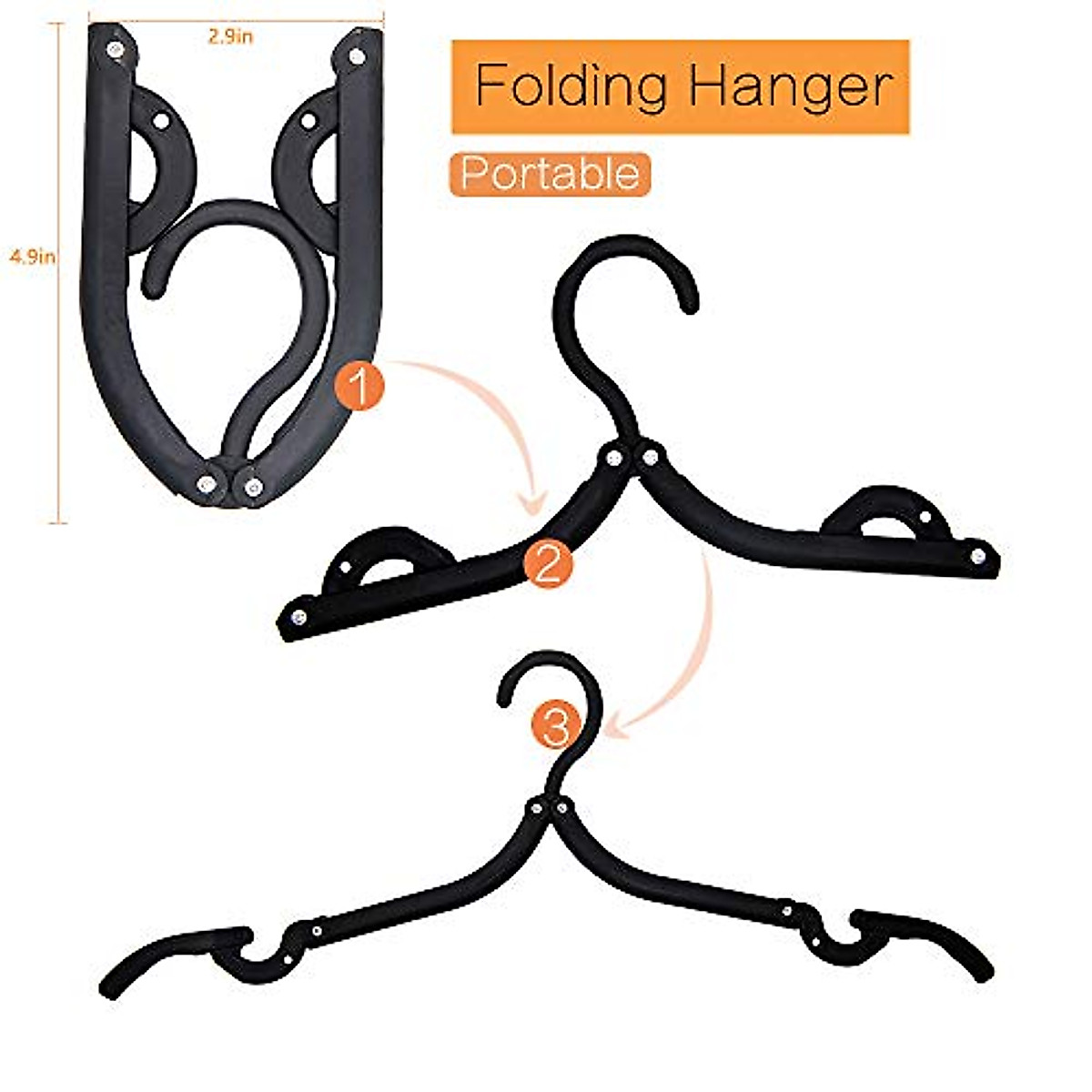 YOROYAL Travel Elastic Clothesline with 6pcs Portable Adjustable Clothes Hanger, 1 Pack Drawstring Organizer Backpack, Perfect for Camping, Hotel and Other Outdoor / Indoor Use (Black)