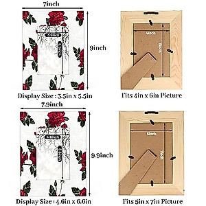 POFATO Red Rose Art Pattern 5x7 Picture Frame Wood Photo Frame for Tabletop Display Wall Mount Picture Frame Display 5 x 7 Inch Photo Wall Decor Home Gift Frames