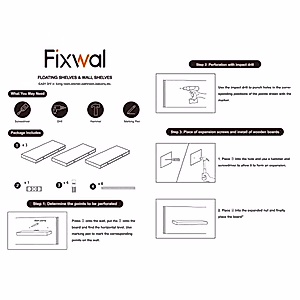 Fixwal Floating Shelves Black, Set of 3 Wall Shelves with Invisible Brackets for Bedroom, Bathroom, Living Room, Kitchen