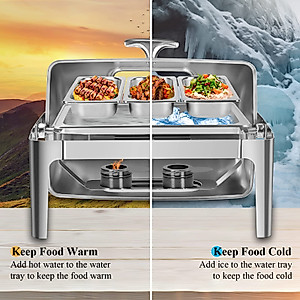 Amhier 9 Qt Chafing Dish Buffet Set with Visible Roll Top, Stainless Steel Buffet Servers and Warmers for Catering, Parties, Hotels and Weddings, 3 Pan