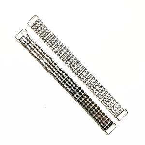 10pcs 4ROWS 165MM Full Crystal Rhinestone Bikini Connectors Buckle Metal Chain for Swimming Wear Bikini Decoration (Silver Clear)