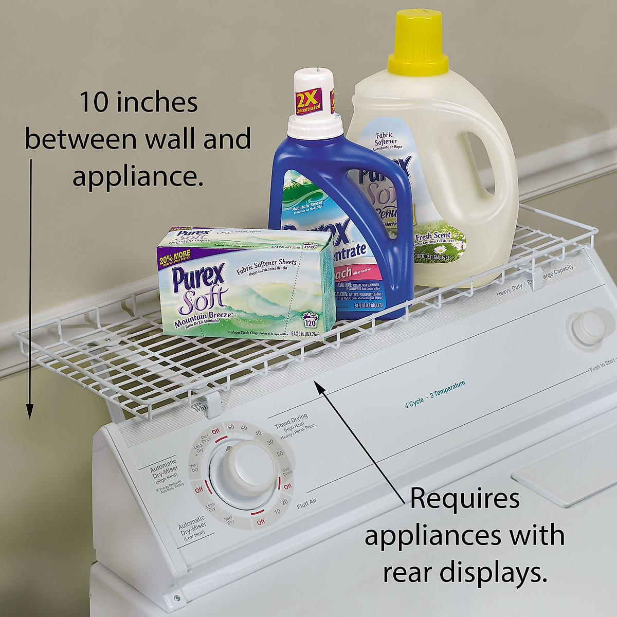 Household Essentials 05100 Rear Display Over-The-Washer Storage Shelf | Organize and Store Laundry Room Supplies | White (Pack of 2)