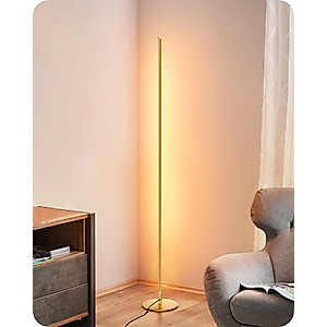EDISHINE LED Corner Floor Lamp, Minimalist Dimmable Light with Remote, Standing LED 57.5 Inches Tall Lamp for Living Room, Bedroom, Home Office, 7 Color Temperature 2700~6000K (Gold)