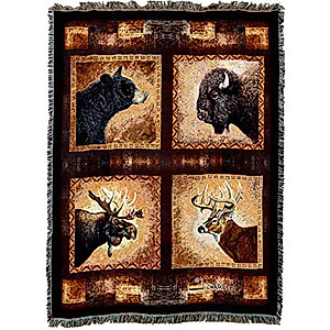 Pure Country Weavers Big Game Heads Blanket by Greg Giordano - Bear Bison Elk Deer Wildlife Lodge Cabin Gift Tapestry Throw Woven from Cotton - Made in The USA (72x54)