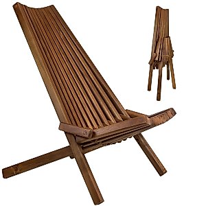 CleverMade Tamarack Folding Wooden Outdoor Chair -Stylish Low Profile Acacia Wood Lounge Chair for the Patio, Porch, Lawn, Garden, Assembly Required, Cinnamon