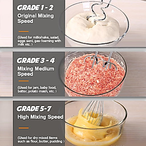 Showvigor 7-Speed Hand Mixer, 5-Piece Set, 2 Stainless Steel Dough Hooks, 2 Stirrers, 1 Traditional Whisk, Hand Mixer Electric Handheld for Stirring Meat, Dough, Eggs, Dishwasher Safe(White)