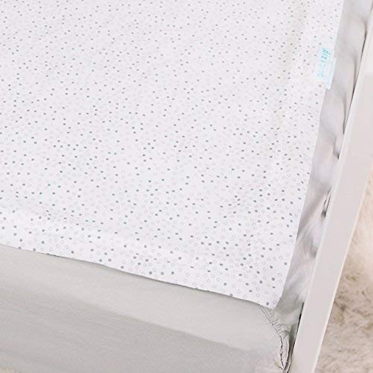 QuickZip Crib Extra Zip-On Sheet (SecureFit Wraparound Base Not Included) - Faster, Safer, Easier Baby Crib Sheets - Gray Dot 100% Cotton - Fits All Standard Crib Mattresses