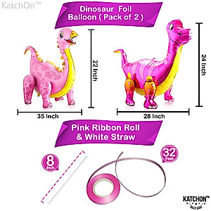 KatchOn, Giant Pink Dinosaur Balloons - 35 Inch, Pack of 2 | Dinosaur Pink Balloons, Pink Dinosaur Birthday Decorations | Girl Dinosaur Balloons, Girl Dinosaur Party Decorations | Pink Dino Balloons
