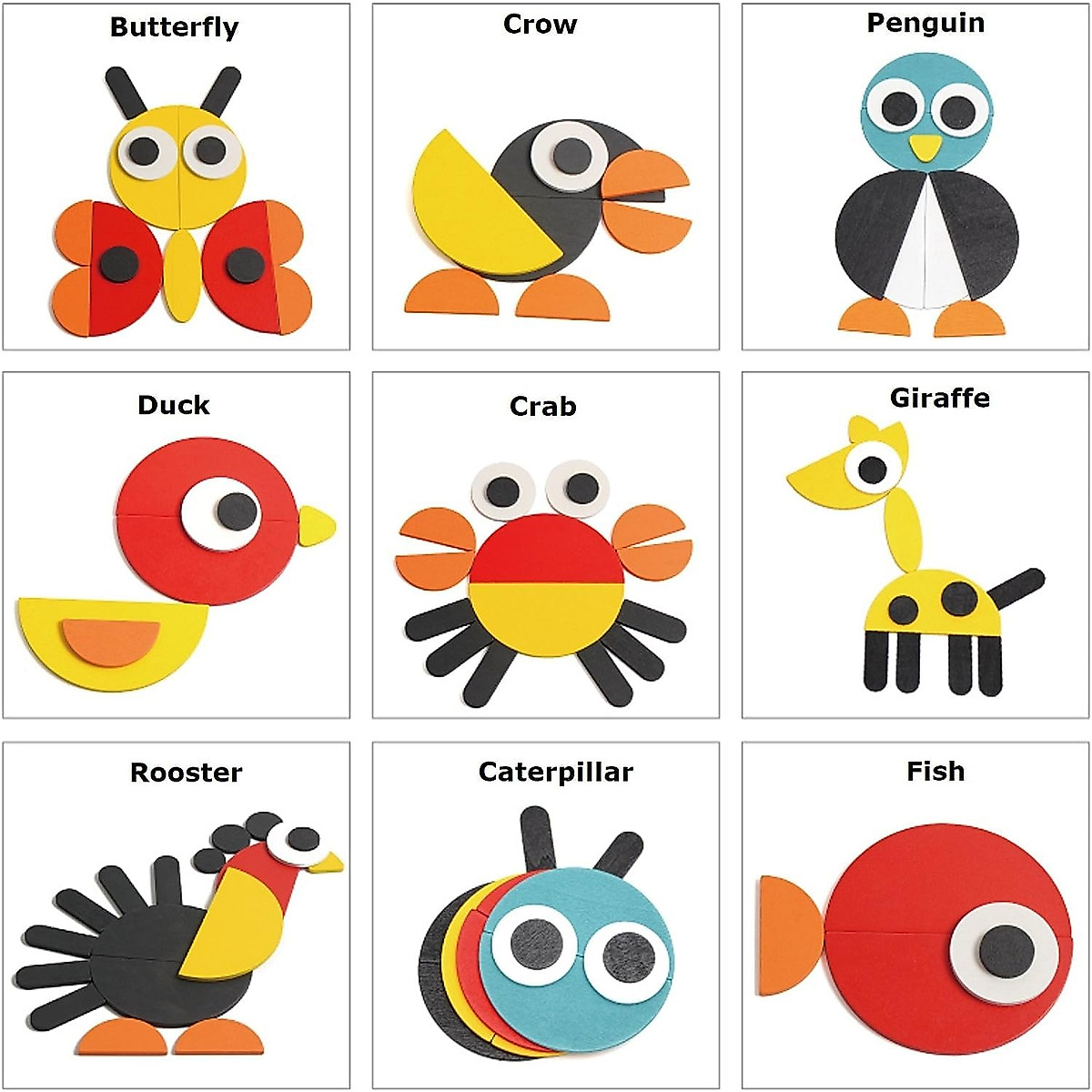 KUTOI Creative Animal puzzles for kids ages 3-5 | wooden shape puzzles for kindergarten classroom play - Educational Tangrams Game Brain Teaser Toy - Ideal STEM brain puzzles for kids.