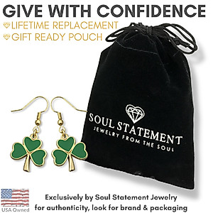 Shamrock Green Dangle Earrings: Green Clover Dangling Earrings for Women - St Patrick's Day Accessories (Gold)