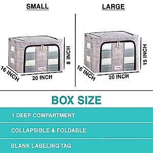 Blushbees® Oxford Fabric Collapsible Storage Boxes for Clothes/Quilts/Linen with Metal Supports (PACK OF 4 BOXES - LARGE SIZE 20×16×15 INCH)