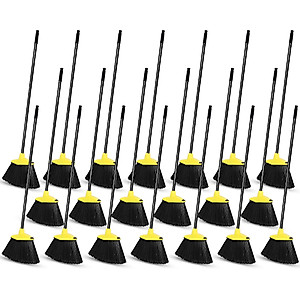 WILLBOND 20 Pcs Heavy Duty Broom Outdoor Indoor Commercial Angle Brooms Bulk for Courtyard Garage Lobby Mall Market Floor Home Kitchen Room Office Pet Hair Rubbish 54 Inch (Yellow)