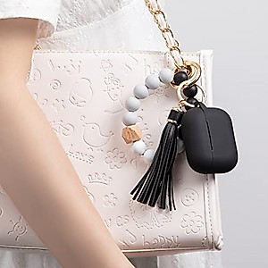 Camofit Case Cover Compatible with Airpods Pro Caser for Women Girls with Bracelet Keychain Accessories, Cute Silicone Case Compatible with AirPod Pro 2019 Earbuds Wireless Charging Case (Black)