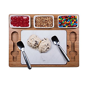 TOSCANA - a Picnic Time brand Parlor Ice Cream Mixing Set, Ice Cream Mixing Kit with Marble Ice Cream Slab and Mixing Spades, (Bamboo & Marble)