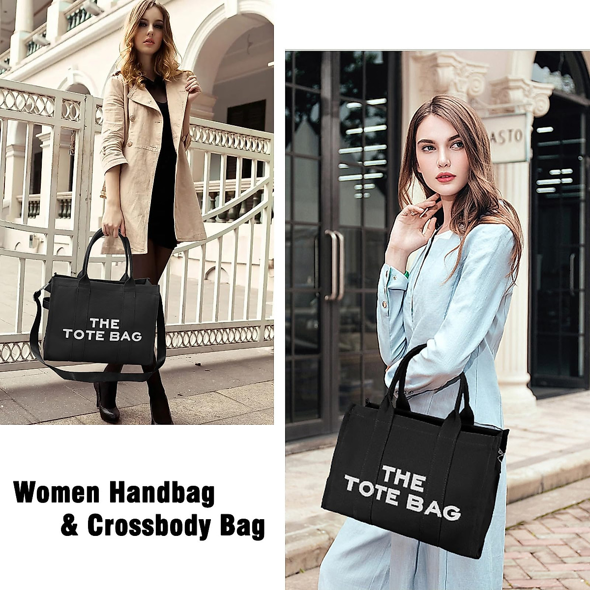 gruciso Large Tote Bag for Women, Crossbody Canvas Tote Bag, Women Shoulder Tote Bag with Zipper for Office, Travel, School