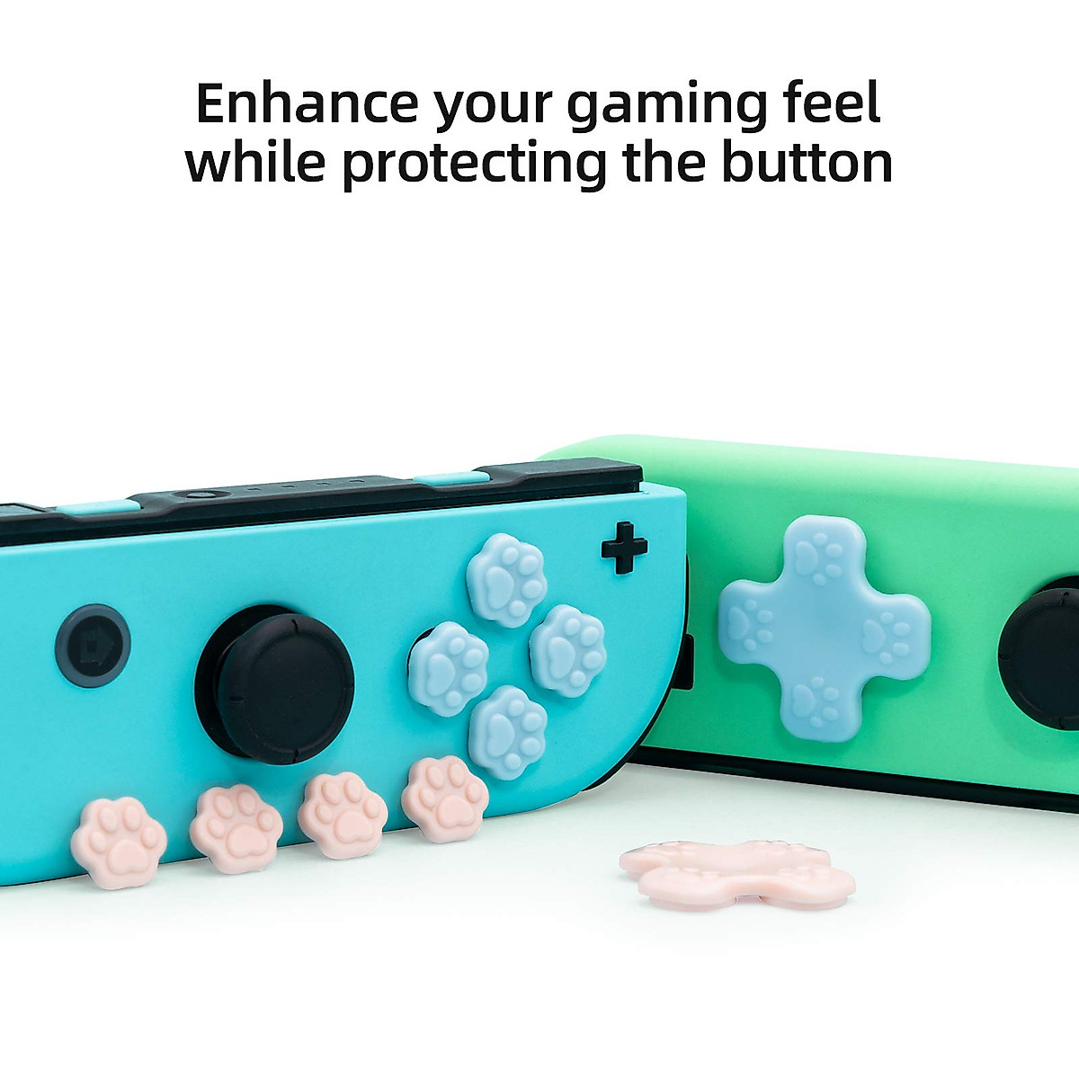 GeekShare 4PCS Cat Paw Button Caps Joystick Cover Compatible with Nintendo Switch/OLED - Pink & Blue