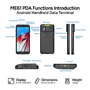 MEFERI ME61 Android Barcode Scanner with Charging Cradle, Compatible with Honeywell HS7 Scan Engine, PDA Handheld Mobile Computer, 1D 2D QR, Wi-Fi 4G BT GPS NFC, 6" Full-Screen, PDA for WMS