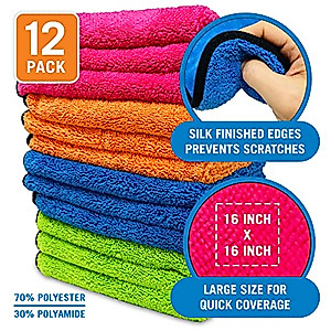 12 Pack Microfiber Cloth Kit Boat and Auto Microfiber Cleaning Cloth for Cars, Boats, House Lint Free Microfiber Cleaning Cloth Microfiber Towel Bulk Set Thick Large Cloths