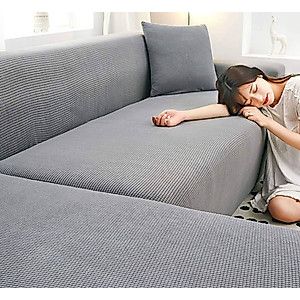 IMYOGI High Stretch Sofa Covers Sofa Cover 5 Seater, L Shape Slipcover Easy Stretch Fit Elastic Fabric Couch Sofa Protector Slip Cover Washable-4 Seater+4 Seater-Sky Blue