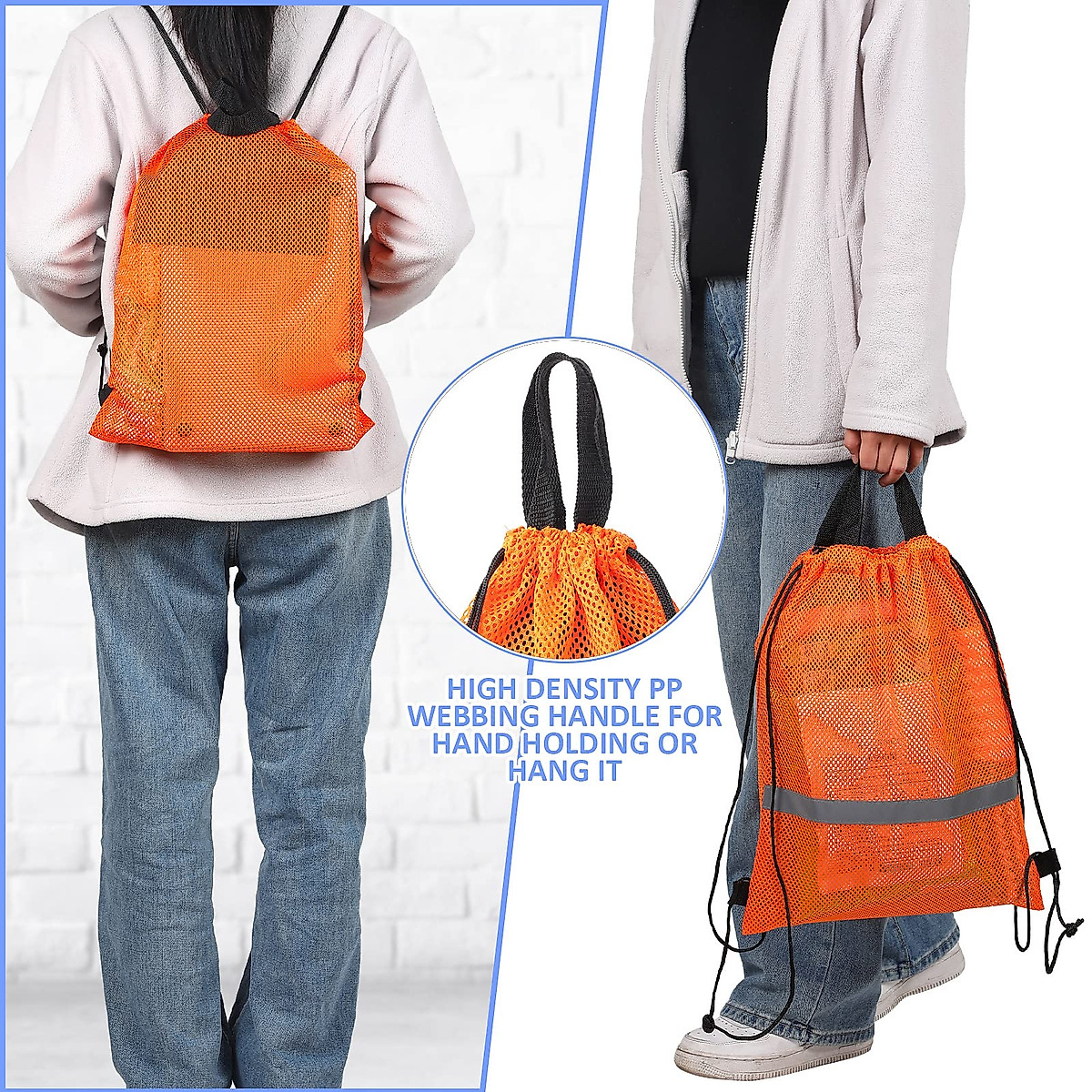 4 Pcs Summer Reflective Large Mesh Drawstring Bag with Zipper Pocket Net Quick Drying Swimming Bag Beach Soccer Mesh Backpack Foldable Swim Gear Bag for Adults Teens Sports Gym Equipment, 4 Colors