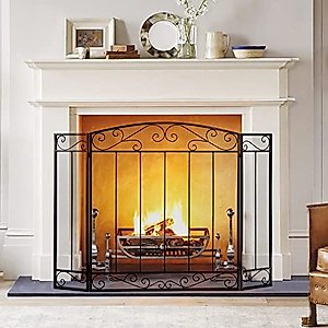 BEAMNOVA Fireplace Screen Decorative Flat Cover 3 Panel 42 Inches Wide 32 Inches Tall Modern Outdoor Protector Arched Mesh Rustic Vintage Freestanding Iron