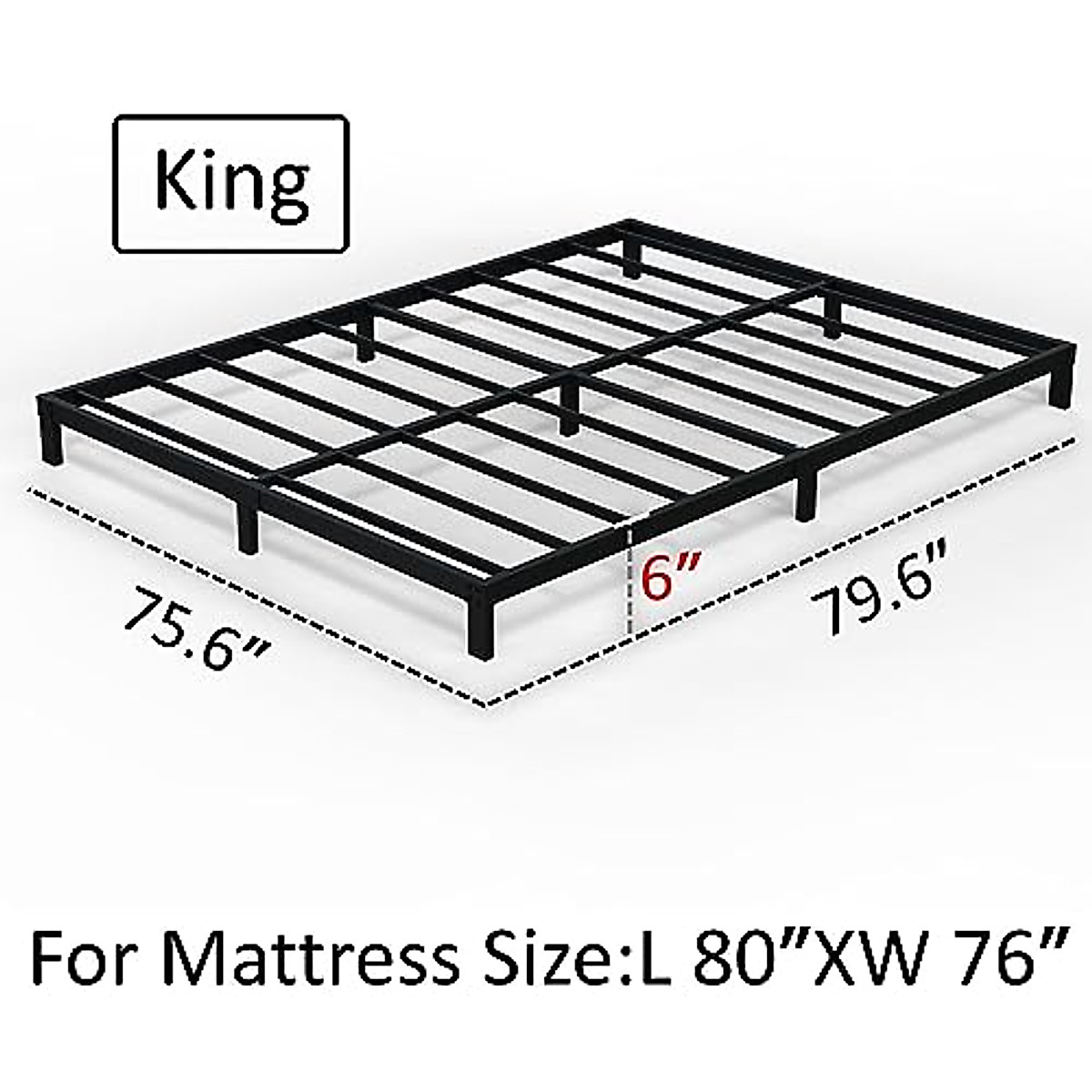 EMODA 6 Inch King Bed Frame No Box Spring Needed, Heavy Duty Metal Platform with Steel Slats, Noise Free, Easy Assembly, Black