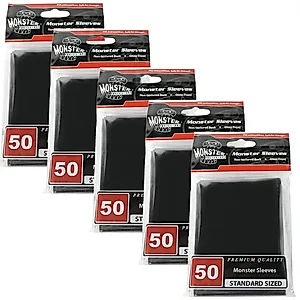 Monster Protectors Standard Size Sleeves for TCGs(250pk)- Black Glossy -Compatible with Magic The Gathering, Yugioh & Other Standard Sized Gaming Cards -Clean, Safe, Secure Storage & Handling