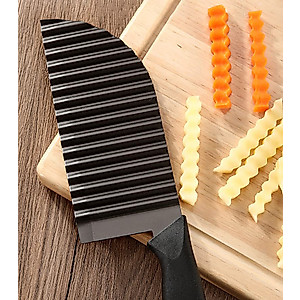 Crinkle Cutter Vegetable Stainless Steel Deeper Crinkle Slicer Sharp Blade with Hang Hole Wavy French Fries Chopper for Potato, Carrot, Etc (Black)