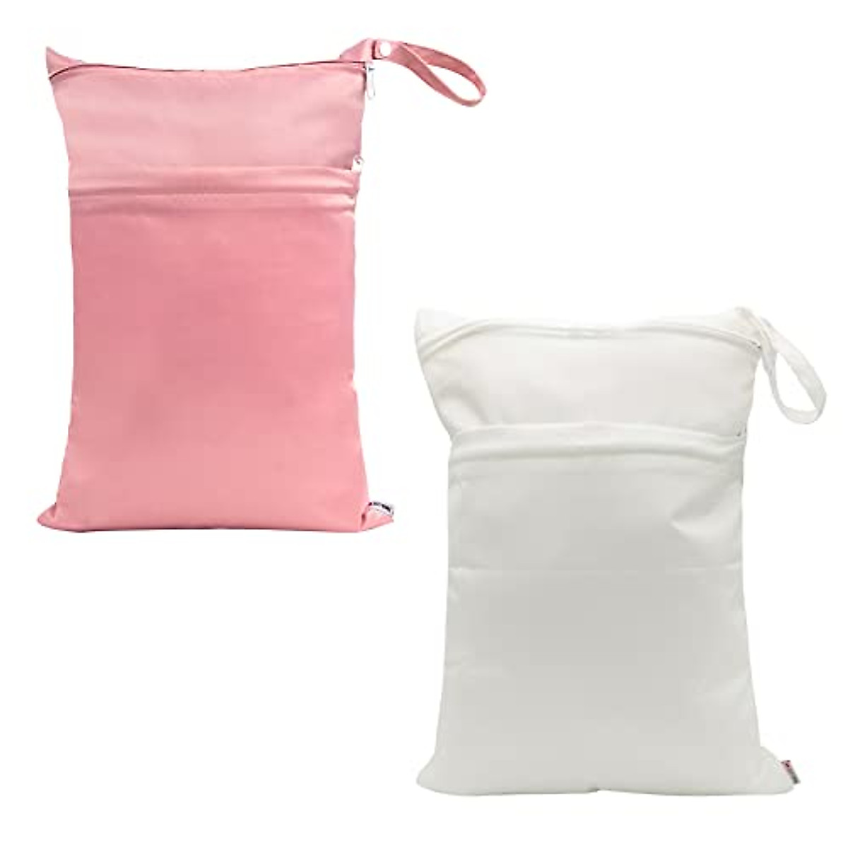 SMALLKE 2 pack Wet Bags ,Baby Wet Dry Cloth Diaper Bags,Waterproof Washable, Reusable for Travel, Stroller, Pool,Beach, Wet Swimsuits,Dirty Gym Clothes, Mommy Bag Pink White