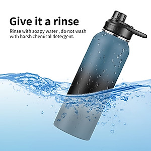 Senbowe 40 oz Insulated Water Bottle With Straw, Stainless Steel Leak Proof Vacuum Sports Water Flask with 3 Lids (Straw, Spout and Handle Lid), Keeps Cold and Hot, Great for Hiking, Biking, Running