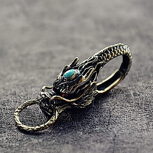 VALICLUD Dragon Head Keychain Vintage Feng Shui Chinese Dragon Bead Key Ring Good Luck Key Holder Car Purse Bag Charm Pendent for Safely Wealth Porsperity Success