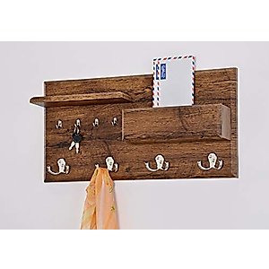 Entryway Coat Rack Mail Envelope Storage and Key Holder Hooks in Vintage Brown Finish by RAAMZO