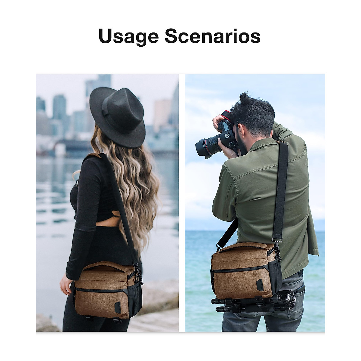 BAGSMART Camera Bag, Small Camera Case with Tripod Holder, Compact Camera Shoulder Bags for DSLR/SLR/Mirrorless Cameras, Waterproof Crossbody Camera Bag Women Men, Khaki