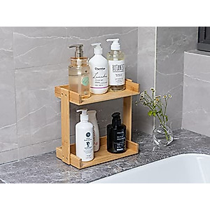 BATKIHO Bathroom Countertop Organizer, 2-Tier Bamboo Vanity Skincare Perfume Organizer, Bathroom Perfume Trays for Makeup Organization and Decor
