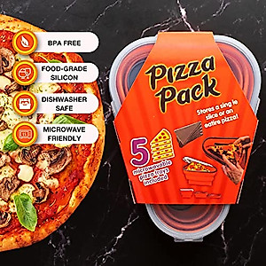 Pizza Pack Storage Containers Expandable Collapsible, Silicone Pizza Box with 5 Microwavable Serving Trays, Pizza Storage Containers for Travel Hiking Camping, Microwave and Dishwasher Safe (Orange)