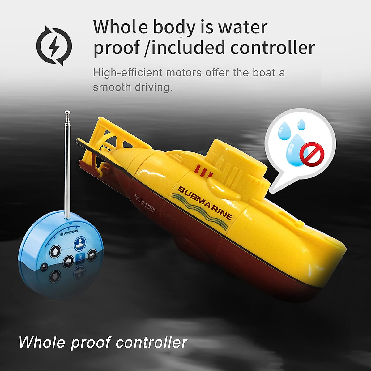 GoolRC Mini RC Submarine Remote Control Boat Waterproof Diving Toy Gift for Kids Boys and Girls (Yellow)