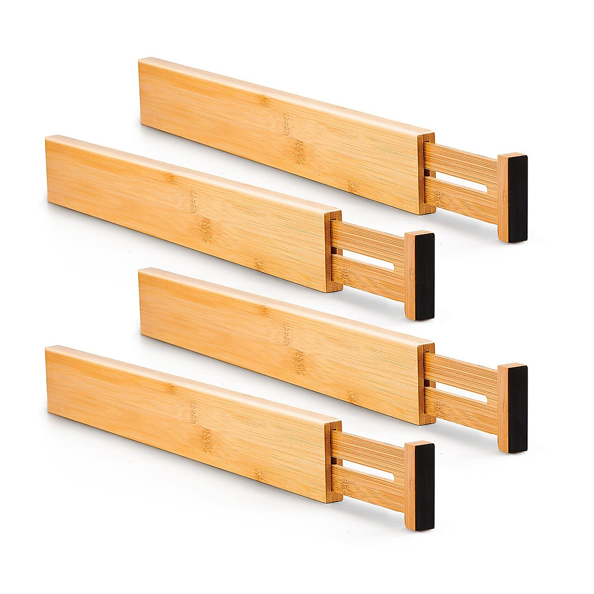 Utoplike 4 pcs Bamboo Kitchen Drawer Dividers and Bamboo Expandable Kitchen Drawer Organizer, Adjustable Utensil Holder Set
