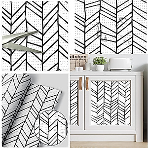 TAOGIFT Peel and Stick Vinyl Black line Striped with Dot Cabinet Liner Contact Paper for Walls Shelves Cabinets Dresser Drawer Wallpaper Furniture Countertop Decal