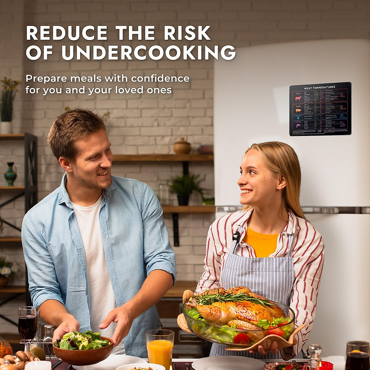 Levain & Co Meat Temperature Magnet - Beef, Poultry, Fish & Pork Cooking Temperature Chart - Horizontal Meat Temperature Chart - Meat Temp Magnet Kitchen Tools Cooking Gadgets - Fridge Accessories