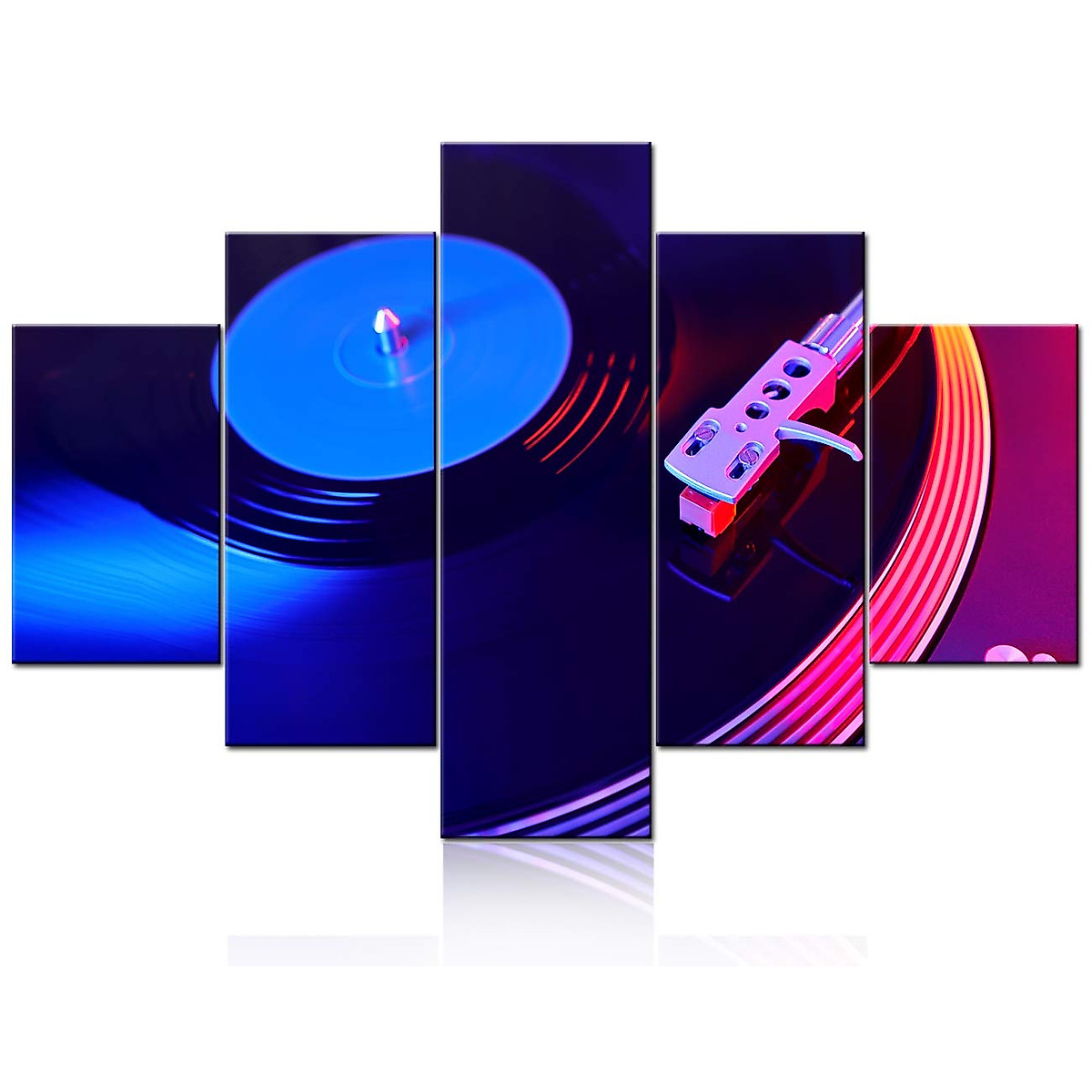 5 Panel Record In Blue And Buttons Of Studio Wall Art Painting Pictures Print On Canvas Sound Technology for DJ to Mix & Play Music The Picture For Home Modern Decoration Ready to Hang - 60"W x 40"H