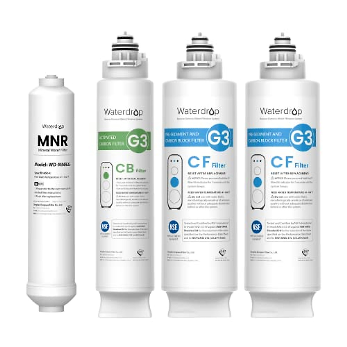 Waterdrop G3 Replacement Filter 1-Year Combo, 2 WD-G3-CF Filters and 1 WD-G3-CB Filter and 1 Mineral Filter, Replacement for WD-G3-W, WD-G3P600 and WD-G3P800-W Reverse Osmosis System, New Logo Design