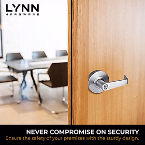 LYNN HARDWARE Commercial Door Lever Lock - Heavy-Duty Locking Door Handle, Designer Door Handles, Cylindrical Lever Lock, Non-Handed Grade 2 Door Handle, Satin Chrome, Storeroom Function