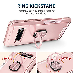 Petocase for Samsung Galaxy S10 Plus Case Heavy Duty Full Body Shockproof Kickstand with 360° Ring Holder Support Car Mount Hybrid Bumper Silicone Hard Back Cover for Samsung S10 Plus Rose Gold