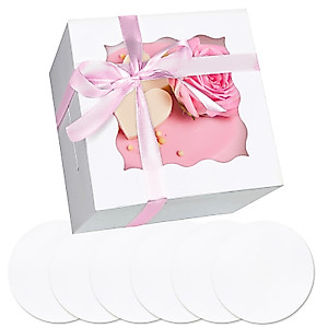 Bakepacker 36pcs 6x6x5 Inches Cake Boxes with Window 18-Packs White Cake Boxes 6 Inch Bakery Boxes (18 Cake Boxes +18 Cake Boards)