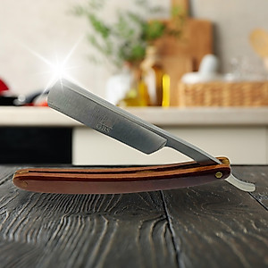 G.B.S Wooden Handle Straight Edge Stainless Steel Barber Shaving Straight Razor, Handmade, Extra Sharp With Leather Razor Travel Case